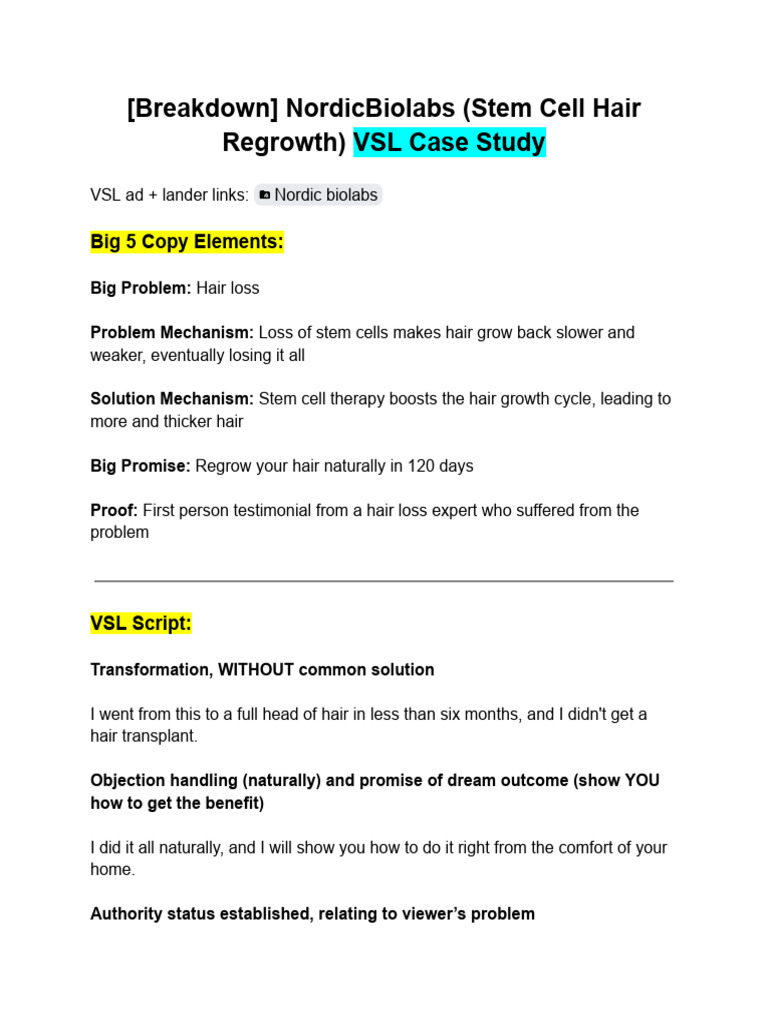 (Breakdown) NordicBiolabs (Stem Cell Hair Regrowth) VSL Case Study | PDF | Hair Loss | Hair