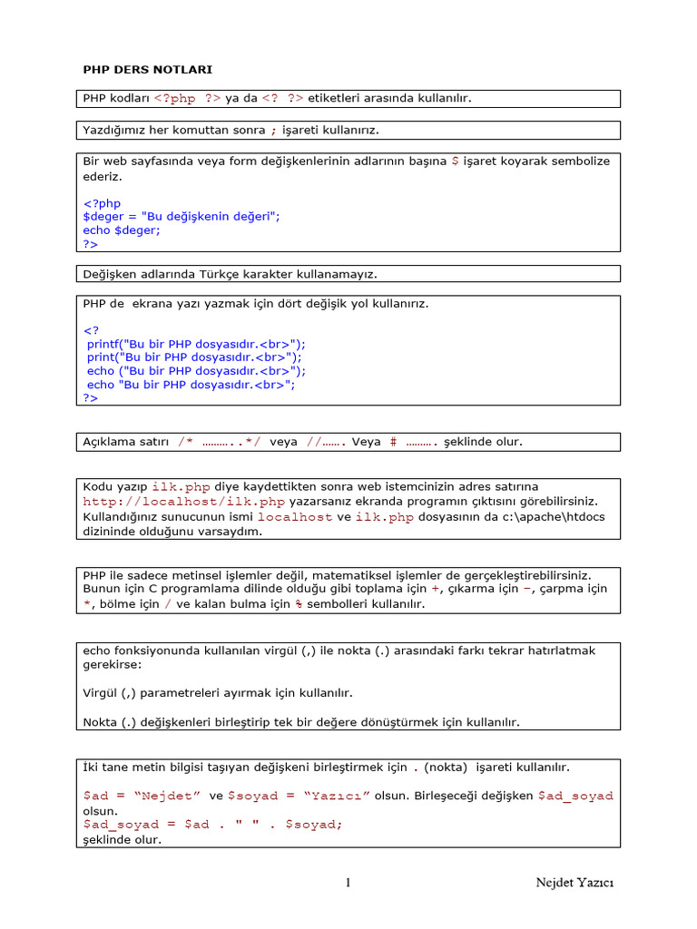 PHP Ders NotlarY | PDF