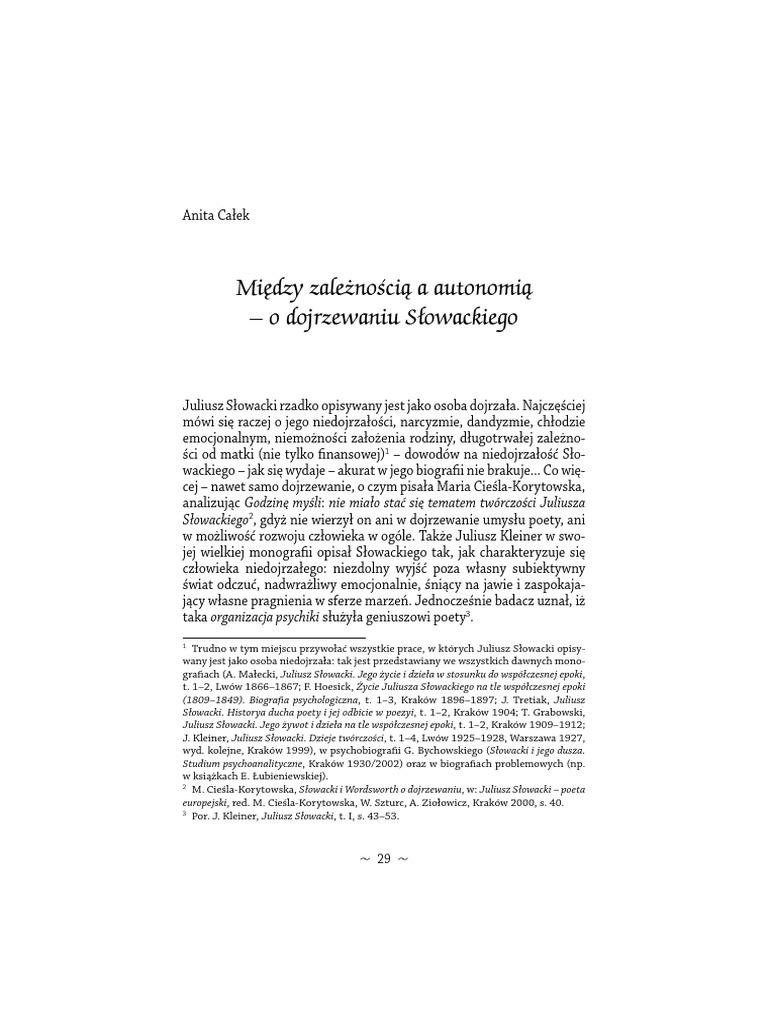 Calek Miedzy Zaleznoscia A Autonomia | PDF