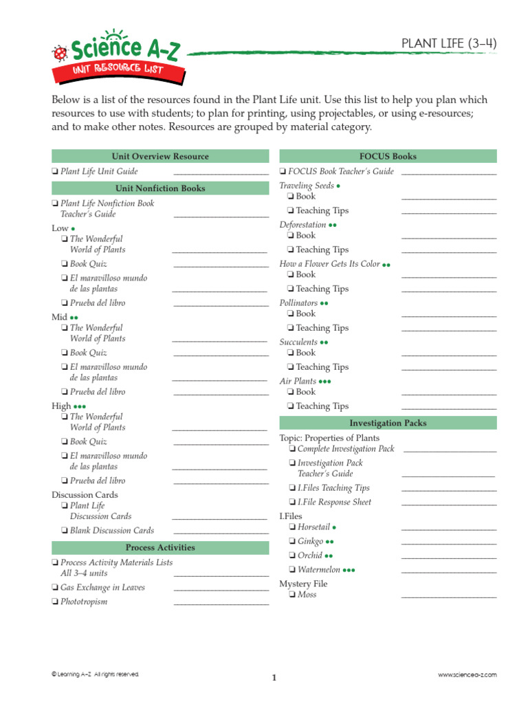 Plant Life Unit Resource List | PDF | Plants | Botany