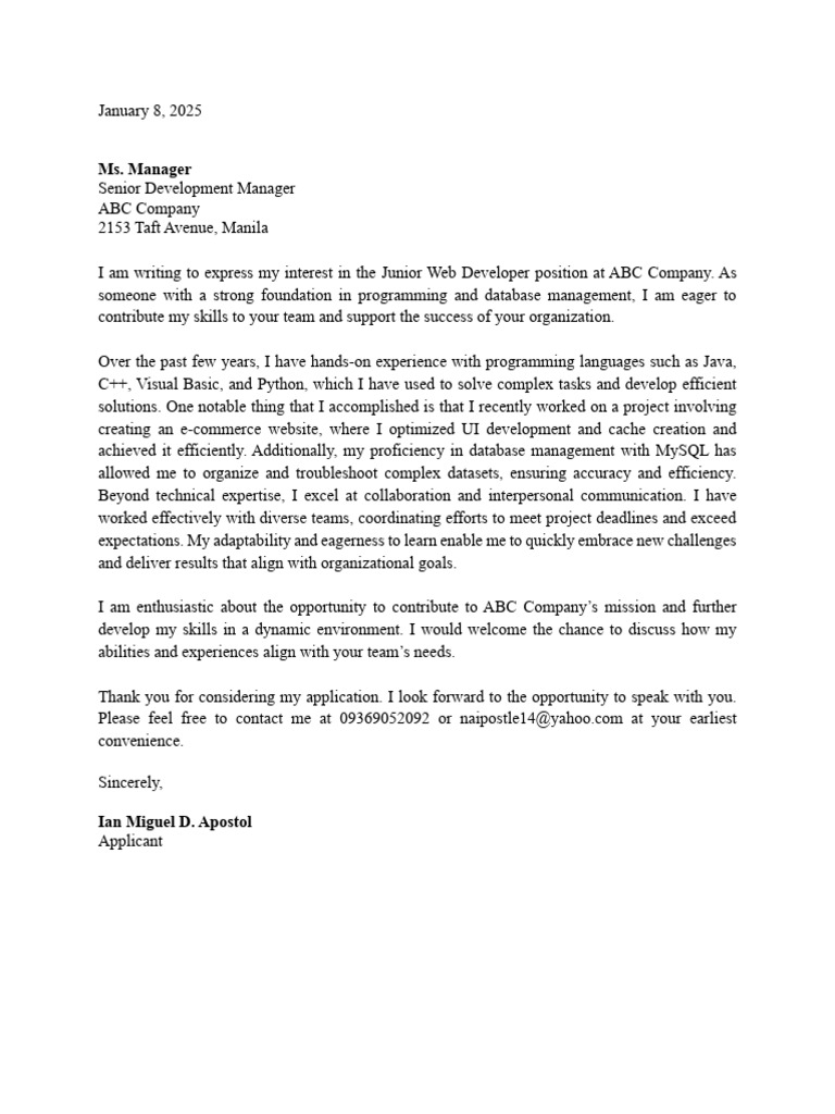 Apostol-Application Letter | PDF