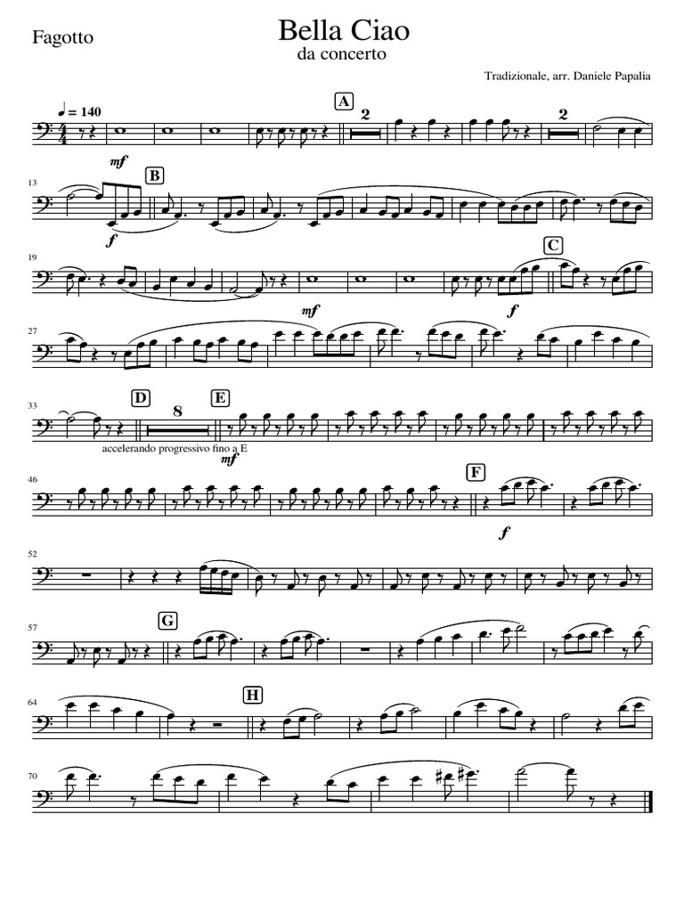 Bella Ciao Fagotto Arrangement | PDF | Folk Songs