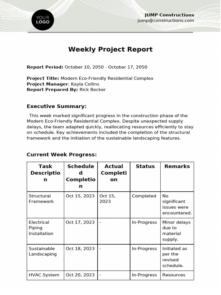 Weekly-Project-Report-Template | PDF | Natural Environment | Economies