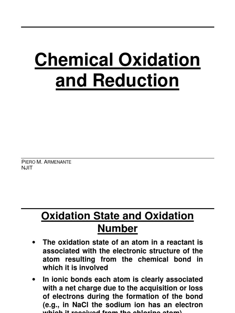 Chemical Oxidation and Reduction | PDF | Chemical Bond | Redox