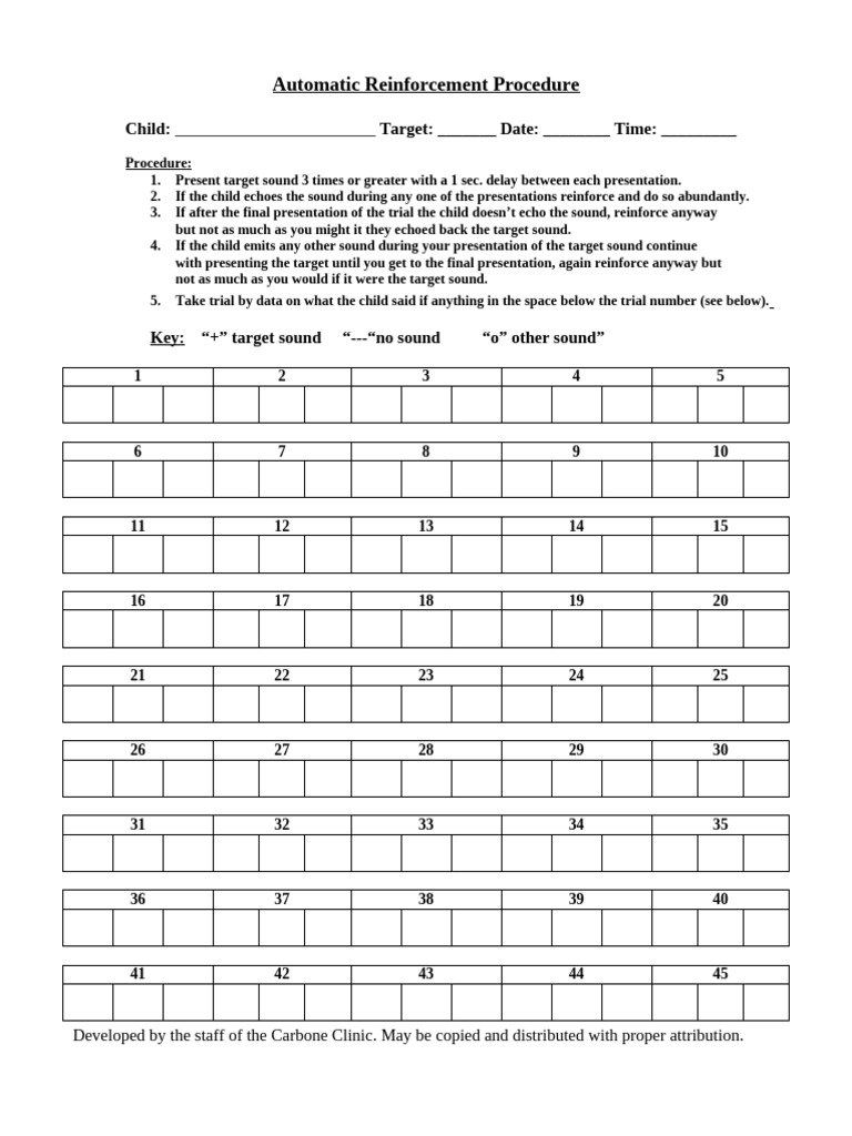 ARP (Automatic Reinforcement Procedure) Data Sheet (Increased Trials) | PDF