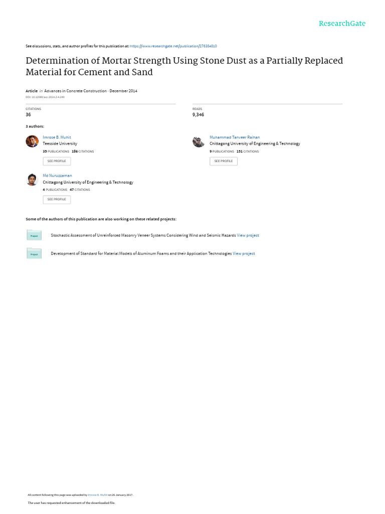 Determination of Mortar Strength Using Stone Dust As A Partially ...