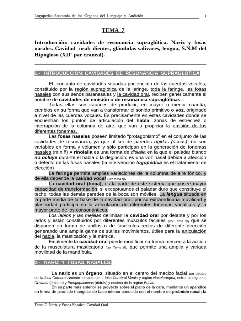 Tema7 (1) Nariz FosasNasales Cavidadoral | PDF | Lengua | Nariz humana