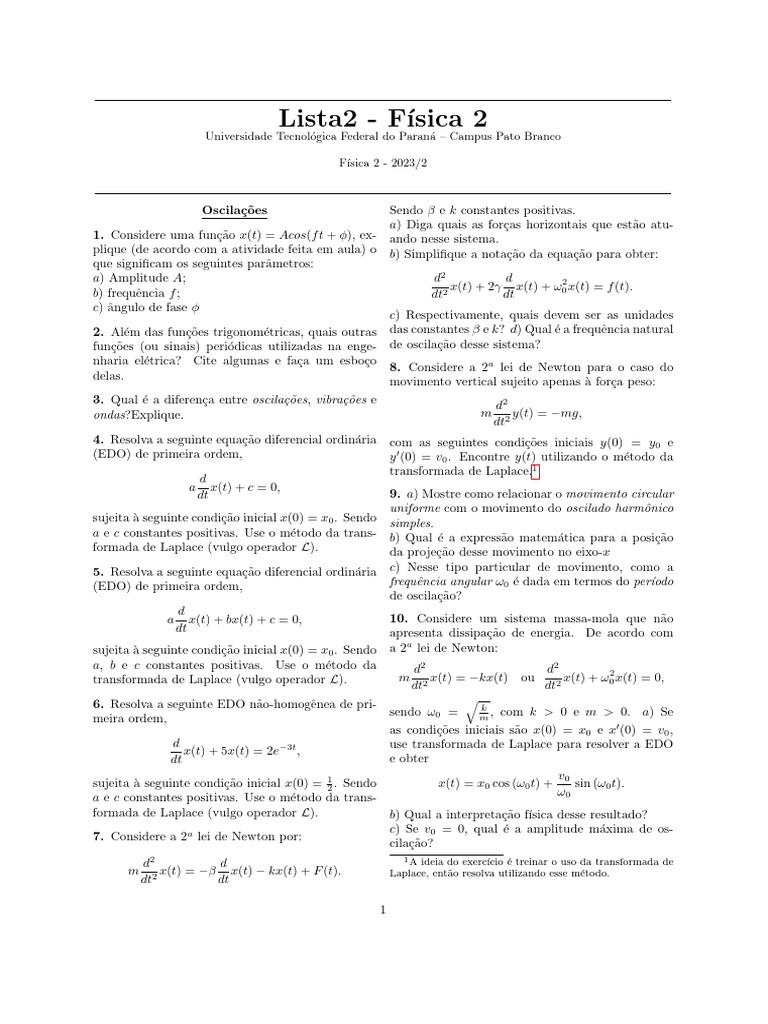 Lista2 Fisica2 | PDF | Ondas | Som