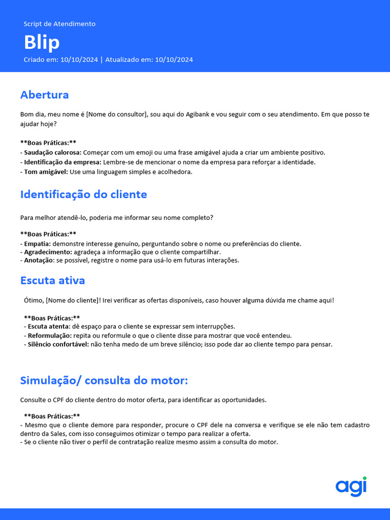 Script de Atendimento - BLIP | PDF