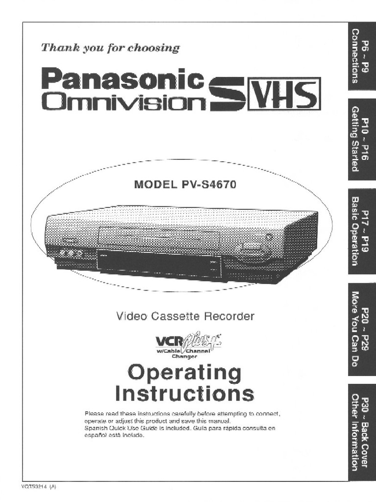 Panasonic OMNIVISION PV-S4670 VCR User Manual | PDF