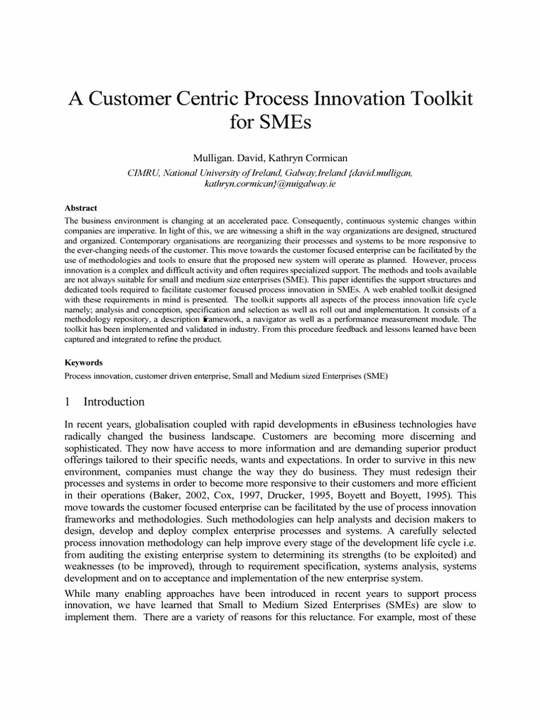 A Customer Centric Process Innovation Toolkit For SMEs Objective Four ...