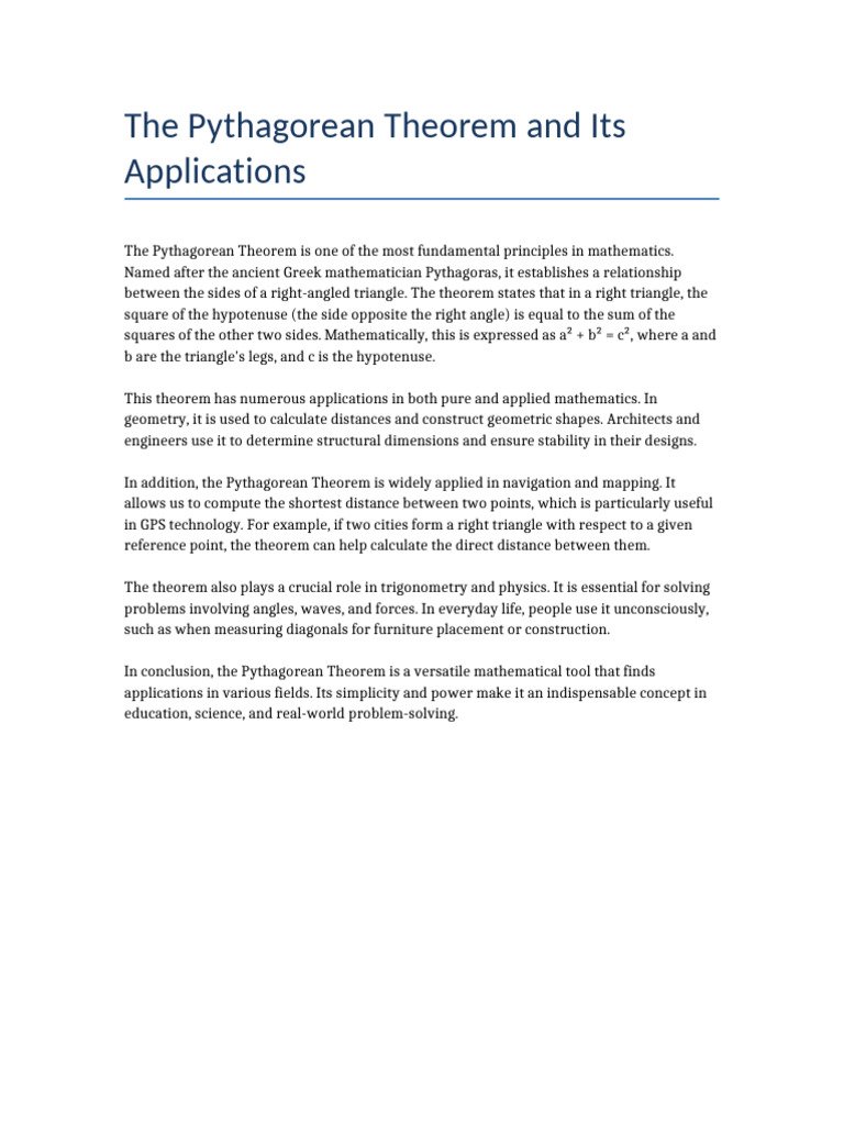 The_Pythagorean_Theorem_and_Its_Applications | PDF