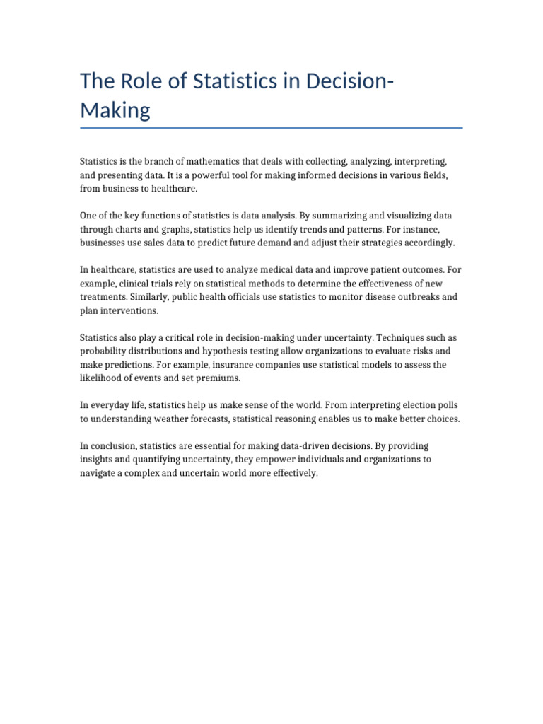 The Role of Statistics in Decision Making | PDF