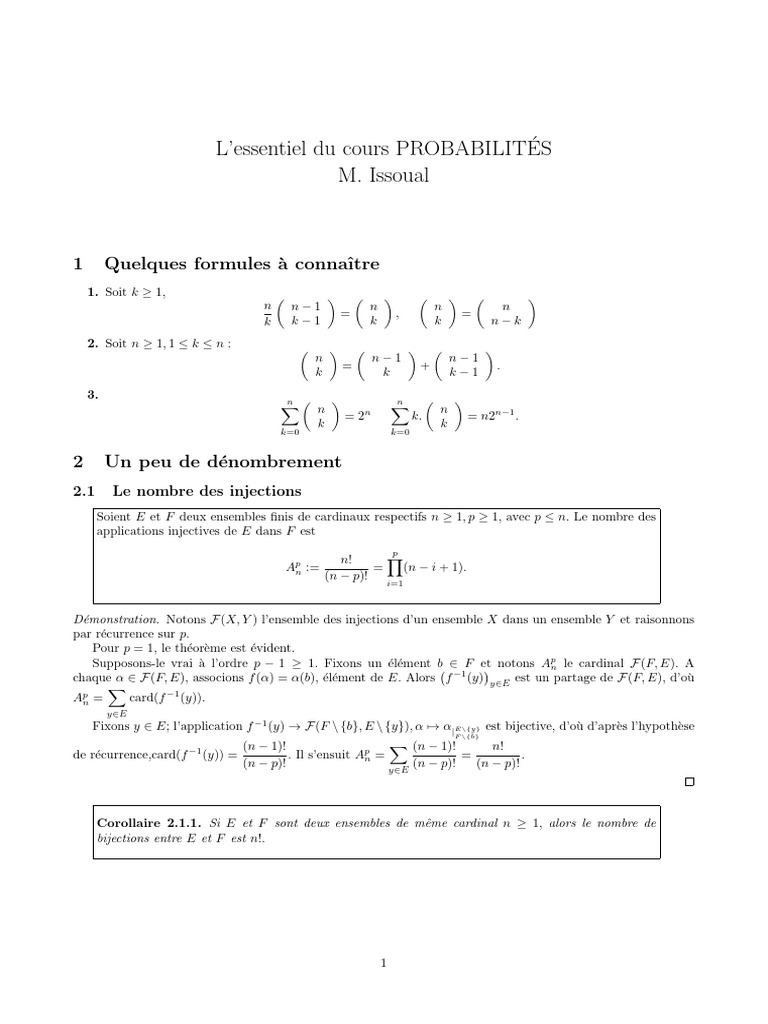 Cours de Probabilités : Concepts Clés | PDF | Théorie des probabilités ...