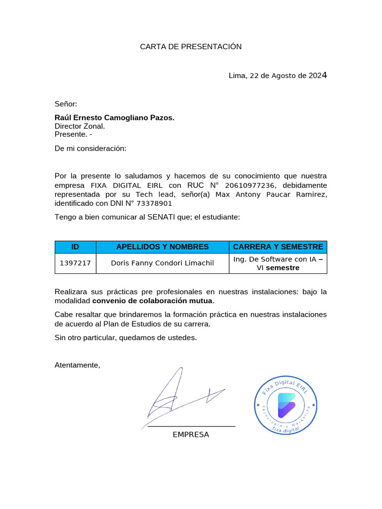 Carta de Presentación | PDF