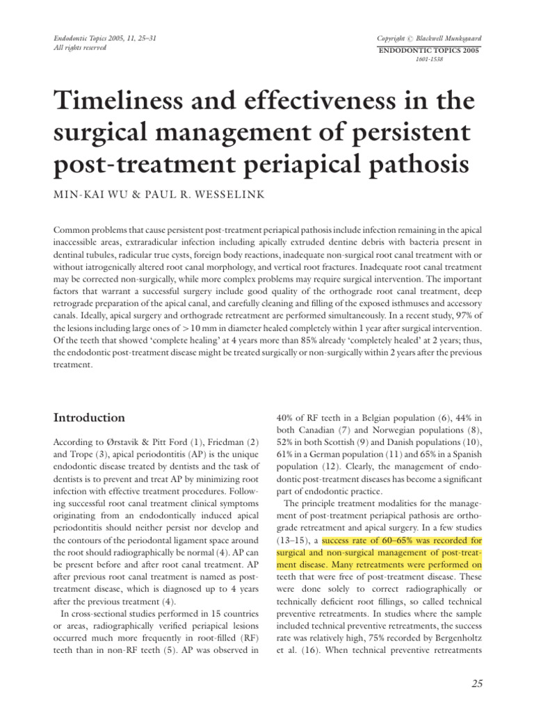 Timeliness and Effectiveness in Management of Post Treatment Periapicla ...