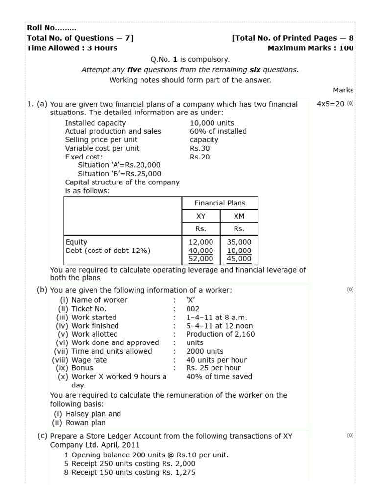 CA PCC - PCE - Group II - Cost Accounting and Financial Management ...