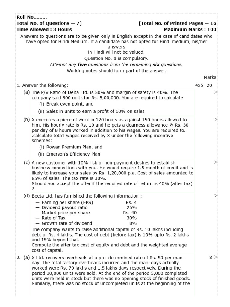 CA PCC - PCE - Group II - Cost Accounting and Financial Management ...