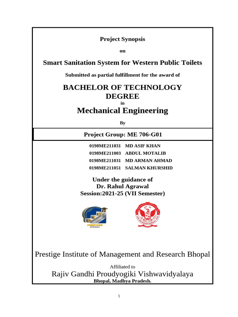 Major Project Synopsis Format 2024 | PDF | Automation | Toilet