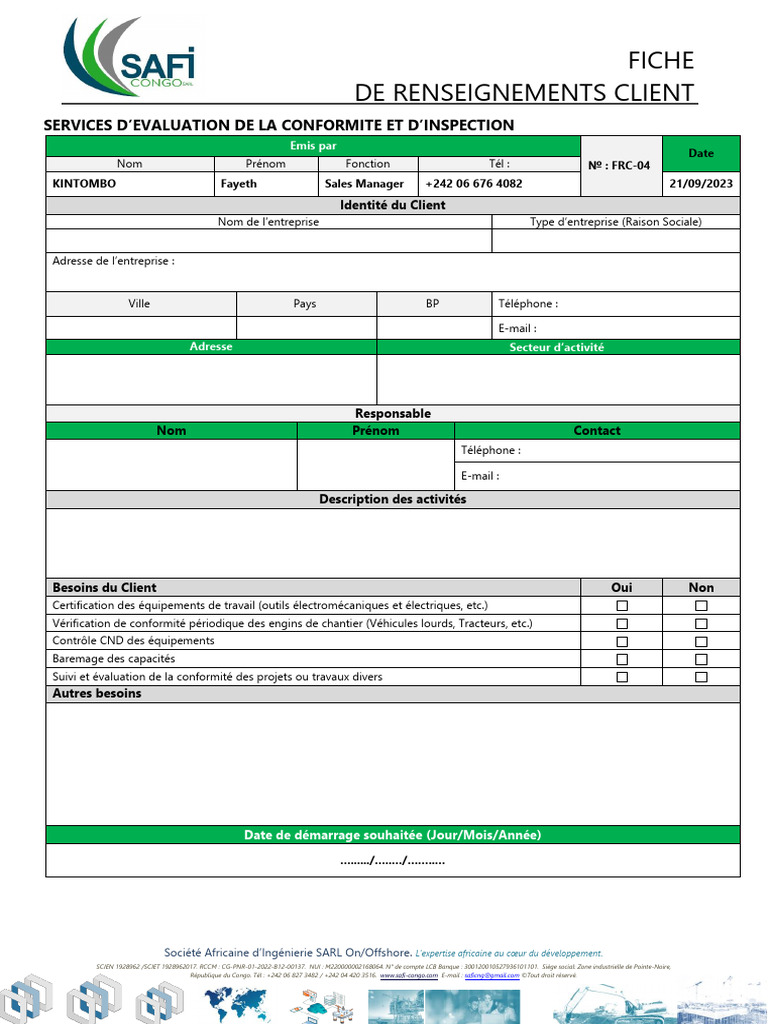 Fiche d'informations client SARL SAFI | PDF | Business
