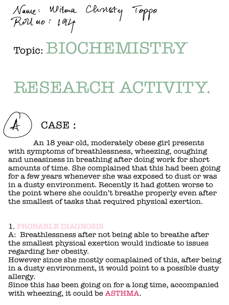 Biochemistry Research Activity | PDF | Diseases And Disorders ...