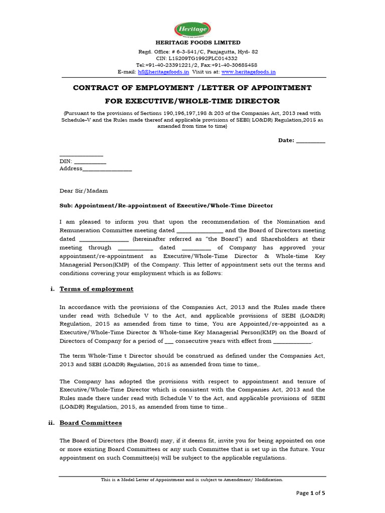 15583611854draft Apt Letter For Execu Dirt | PDF | Board Of Directors ...