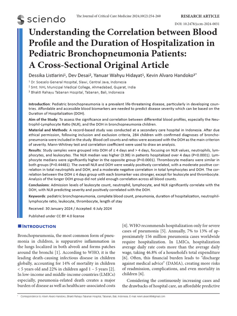 Blood Profile and Hospitalization in Pediatric Bronchopneumonia | PDF ...