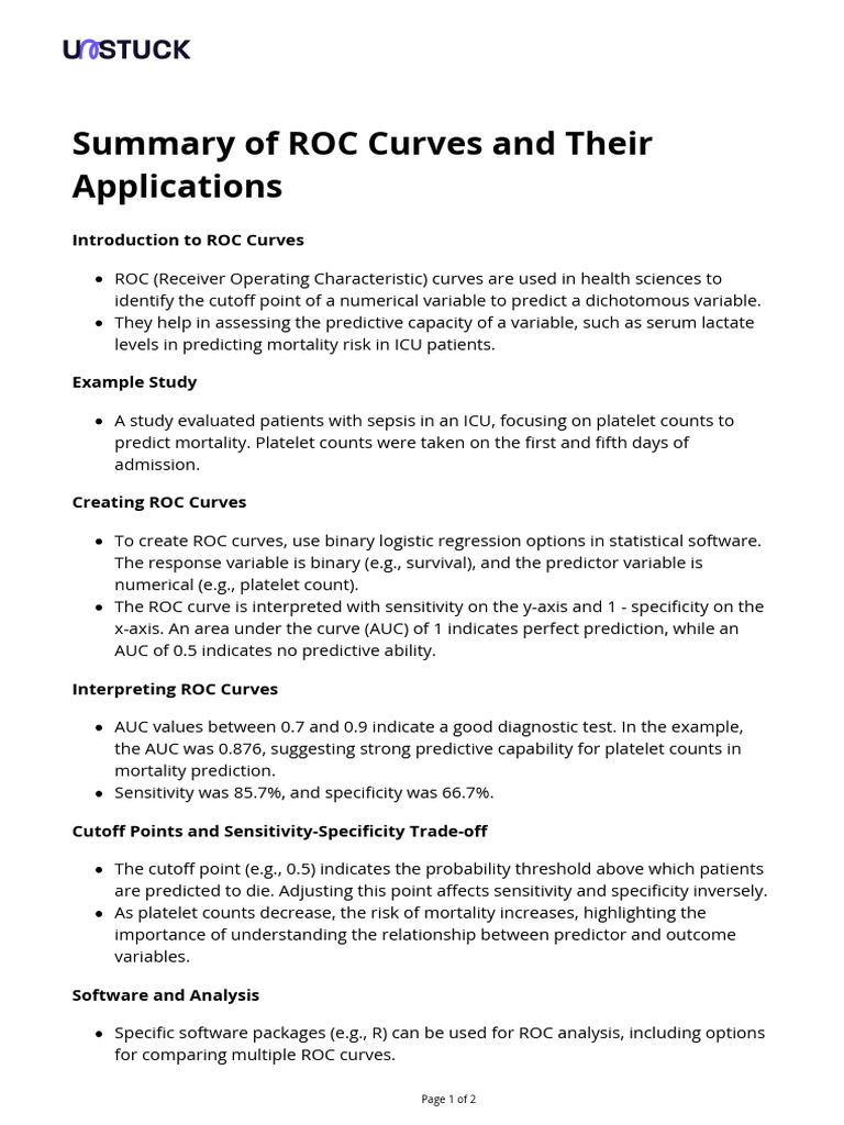 UNSTUCK Summary ROC Curves | PDF | Receiver Operating Characteristic ...