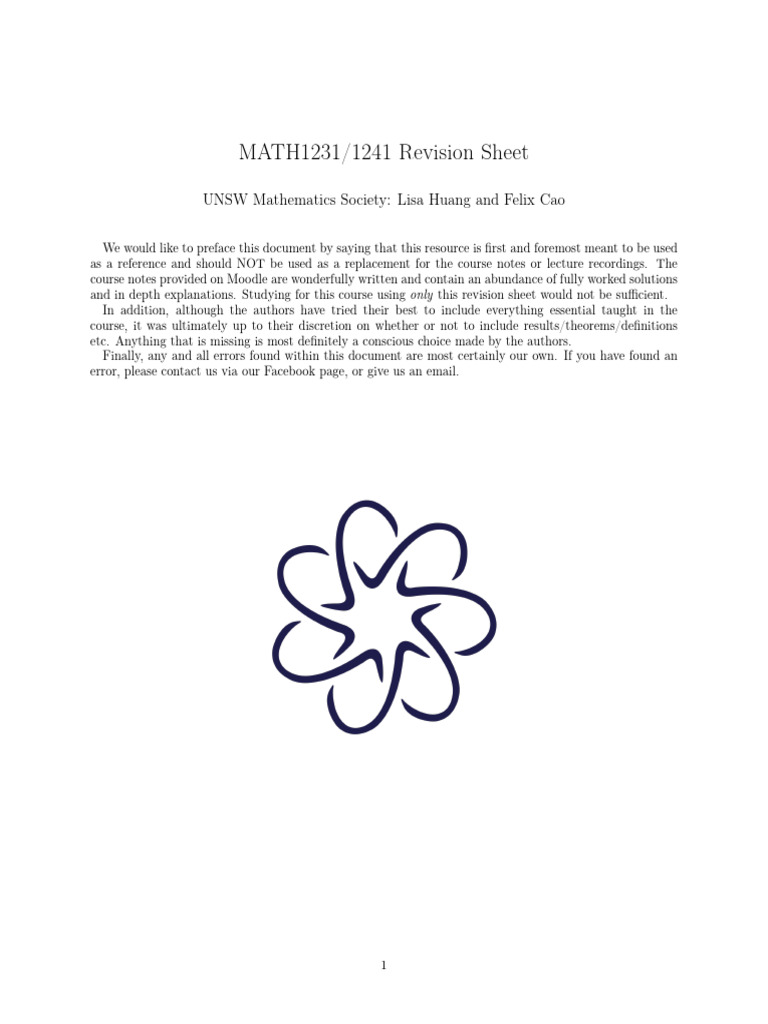 MATH1231-1241_Revision_Sheet | PDF | Eigenvalues And Eigenvectors | Linear Map