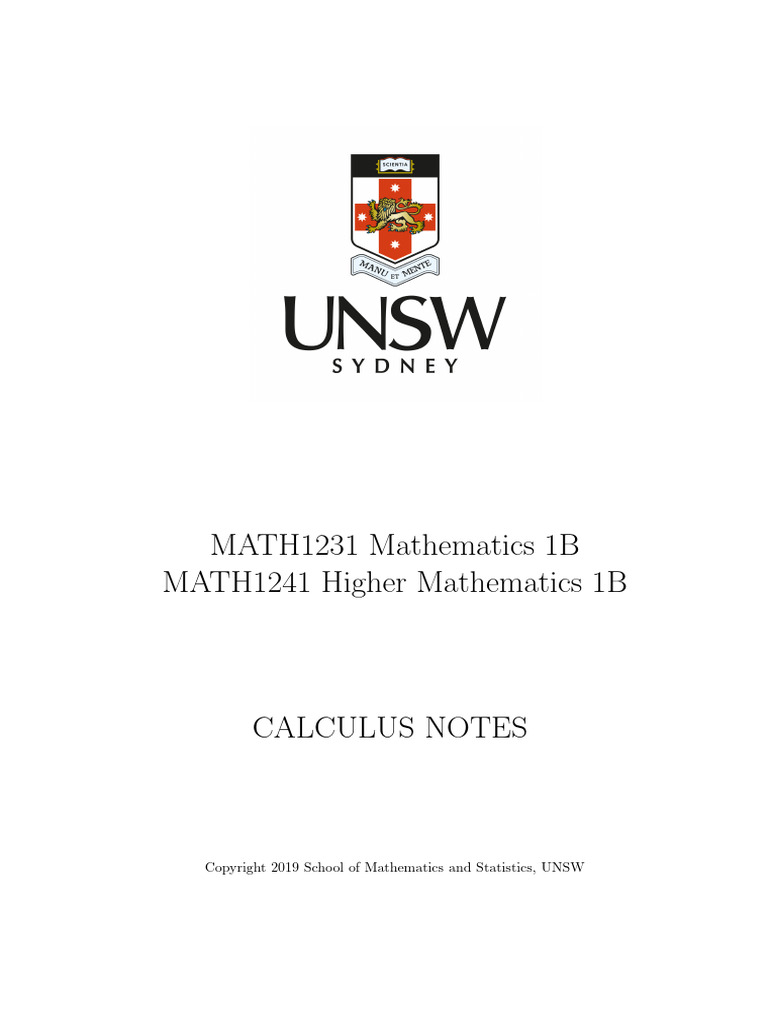MATH1231 1241 Calculus Notes 2019T2 | PDF | Trigonometric Functions ...