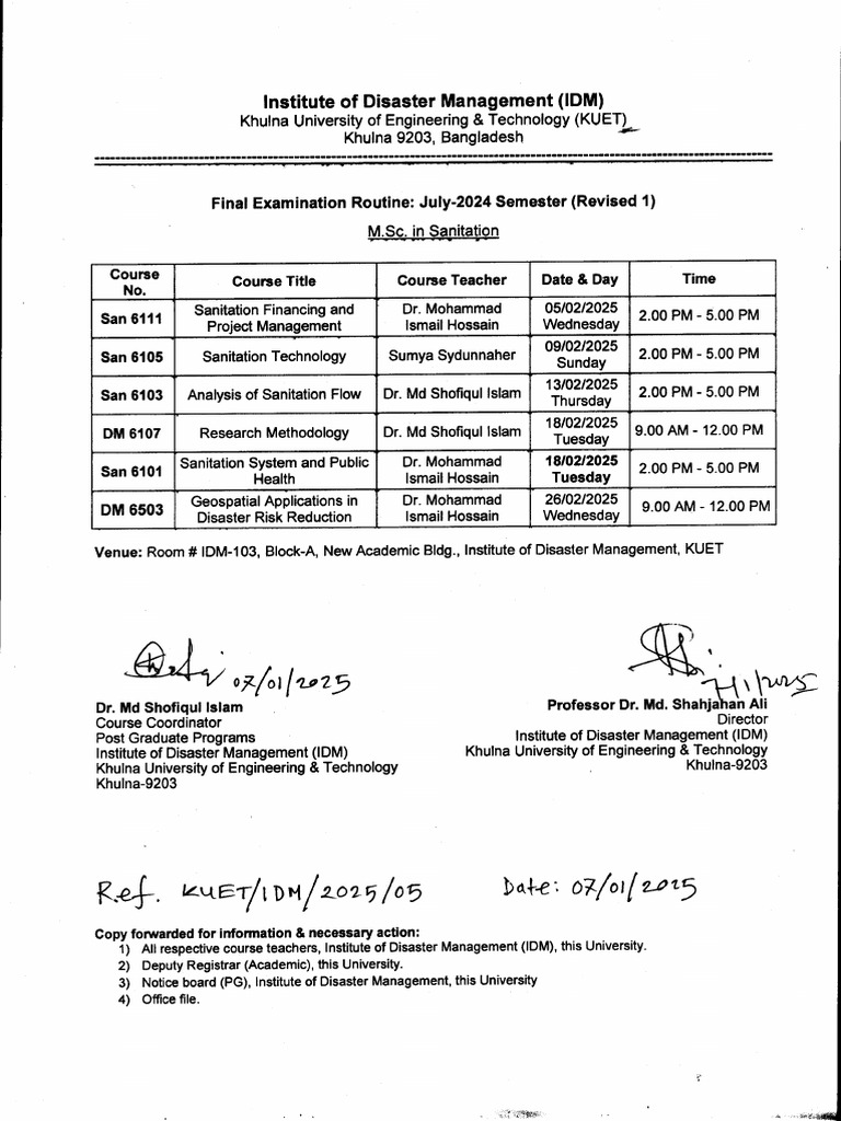 Revised Exam Routine for MSc in Sanitation | PDF