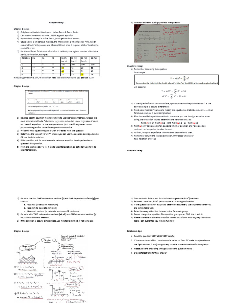 Numerical Methods Recap Notes Sem 2 2324 (1) | PDF | Mathematics ...