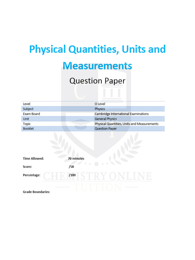 1 Physical Quantities Units Measurements General Physics Cie Olevel Physics 58Q | PDF | Force ...