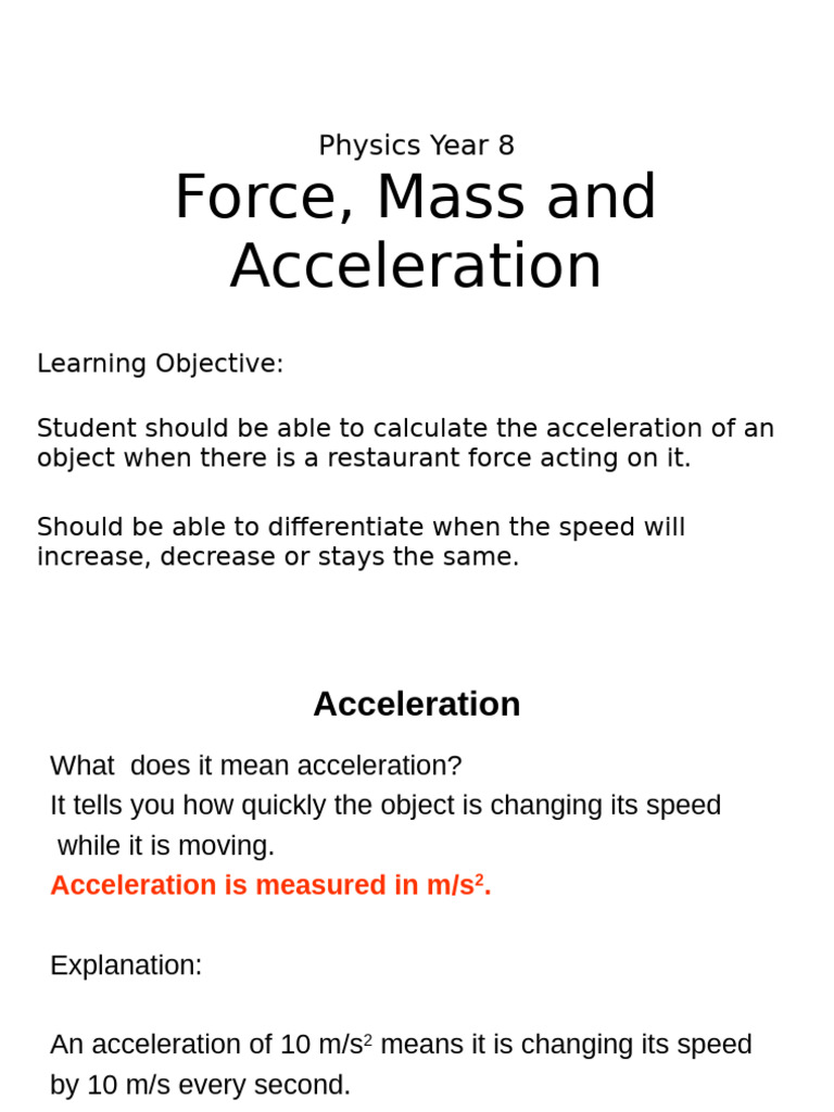 Year 8 Physics: Force and Acceleration | PDF | Drag (Physics) | Force