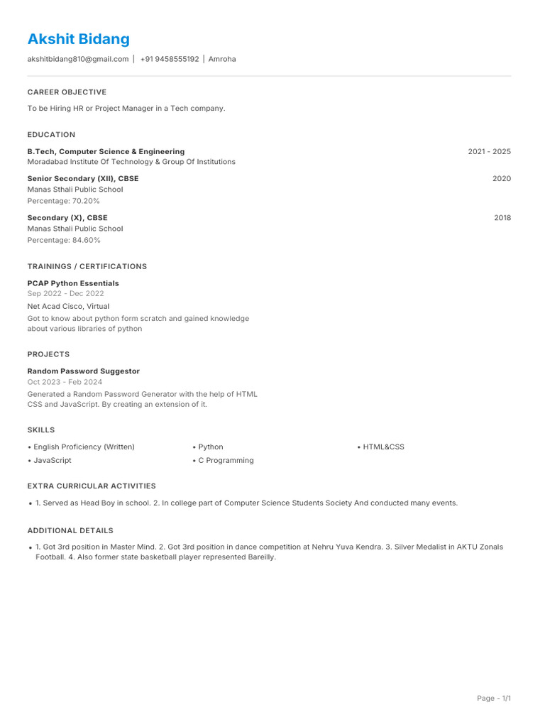 Akshit Bidang Resume | PDF