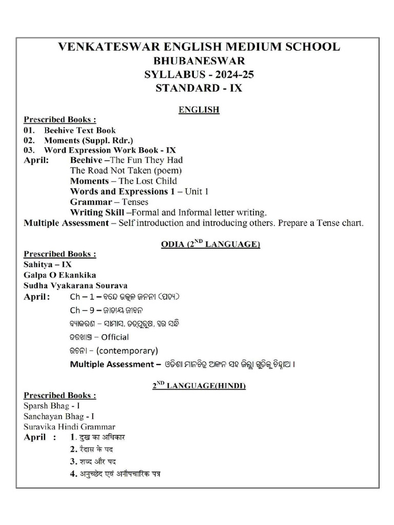Ix Syllabus 2024-25 | PDF