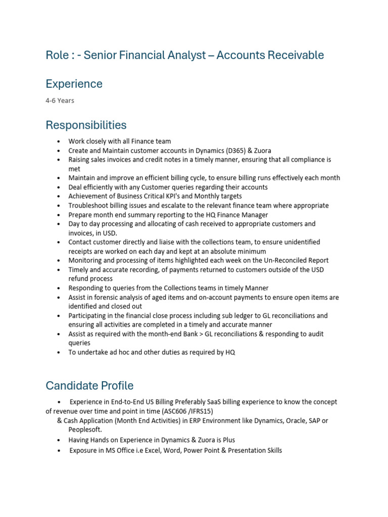 Accounts Receivable Role - FTE - GTC | PDF