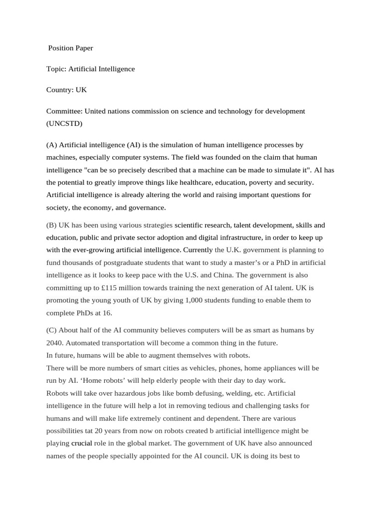 Sample Position Paper | PDF | Artificial Intelligence | Intelligence ...