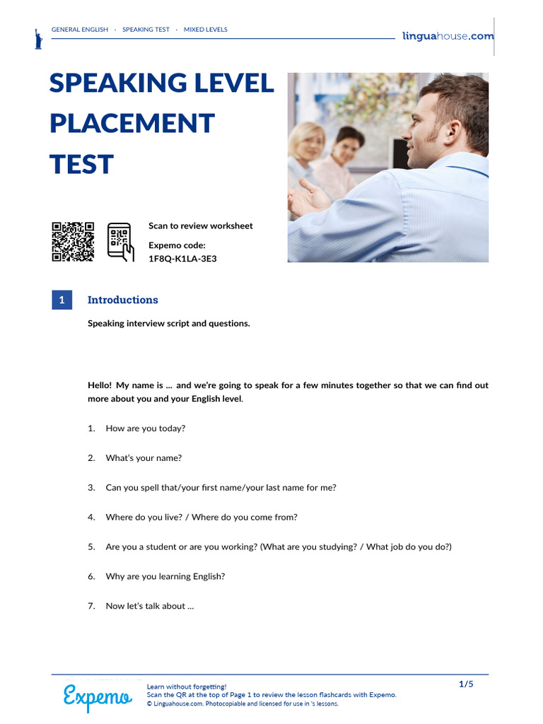 English Speaking Placement Test Guide | PDF | Vocabulary | Cognition