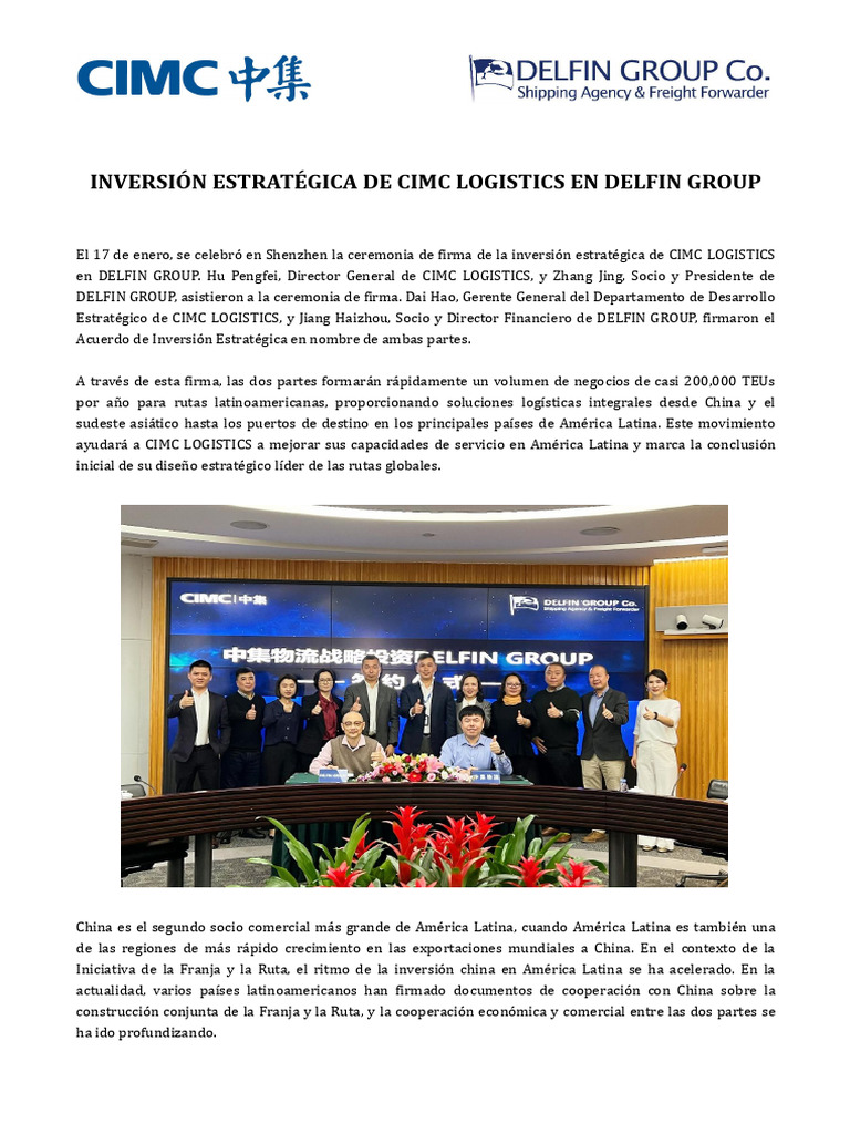 Inversión Estratégica de Cimc Logistics en Delfin Group | PDF | America ...