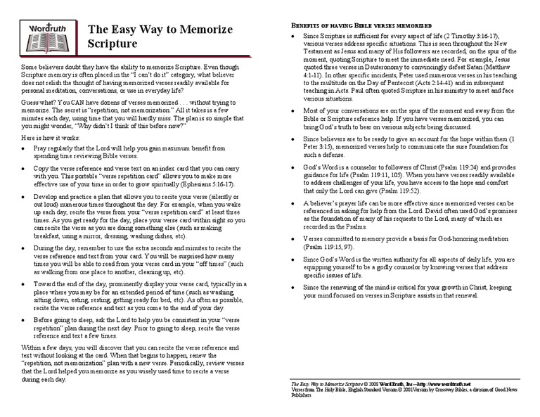 The Easy Way To Memorize Scripture | PDF | Self-Improvement | Religion ...
