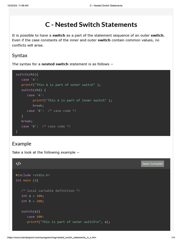 C - Nested Switch Statements | PDF | Computer Engineering | Programming ... C - Nested Switch Statements | PDF | Computer Engineering | Programming ...