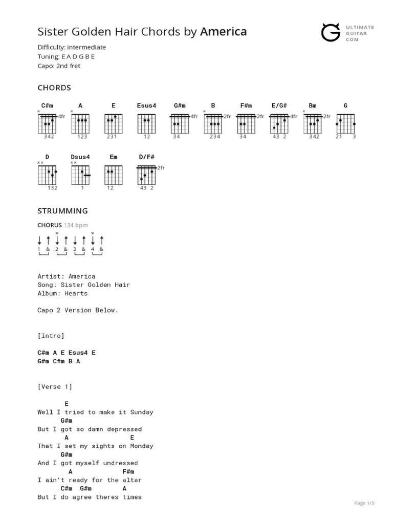 Sister Golden Hair Chords (2ver) | PDF