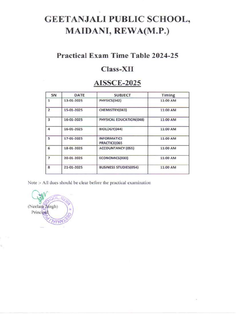 AISSCE PRACTICAL EXAM TIME TABLE- 2024-25 | PDF AISSCE PRACTICAL EXAM TIME TABLE- 2024-25 | PDF