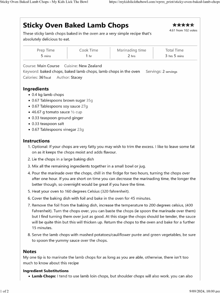 Sticky Oven-Baked Lamb Chops | PDF