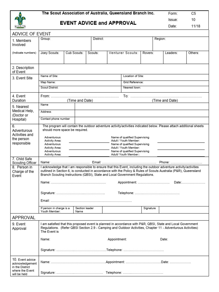 C5 - Event Advice and Approval (Issue 10 - 11/18) | PDF | Scouting