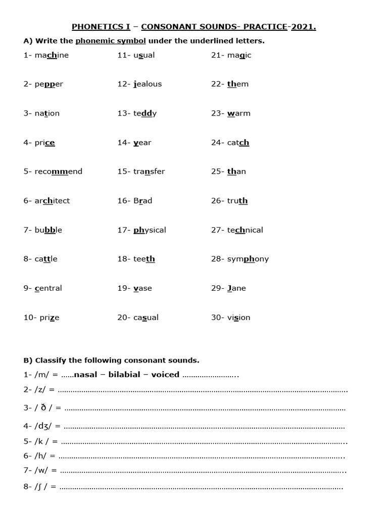 Phonetics Practice: Consonant Sounds | PDF | Consonant | Languages