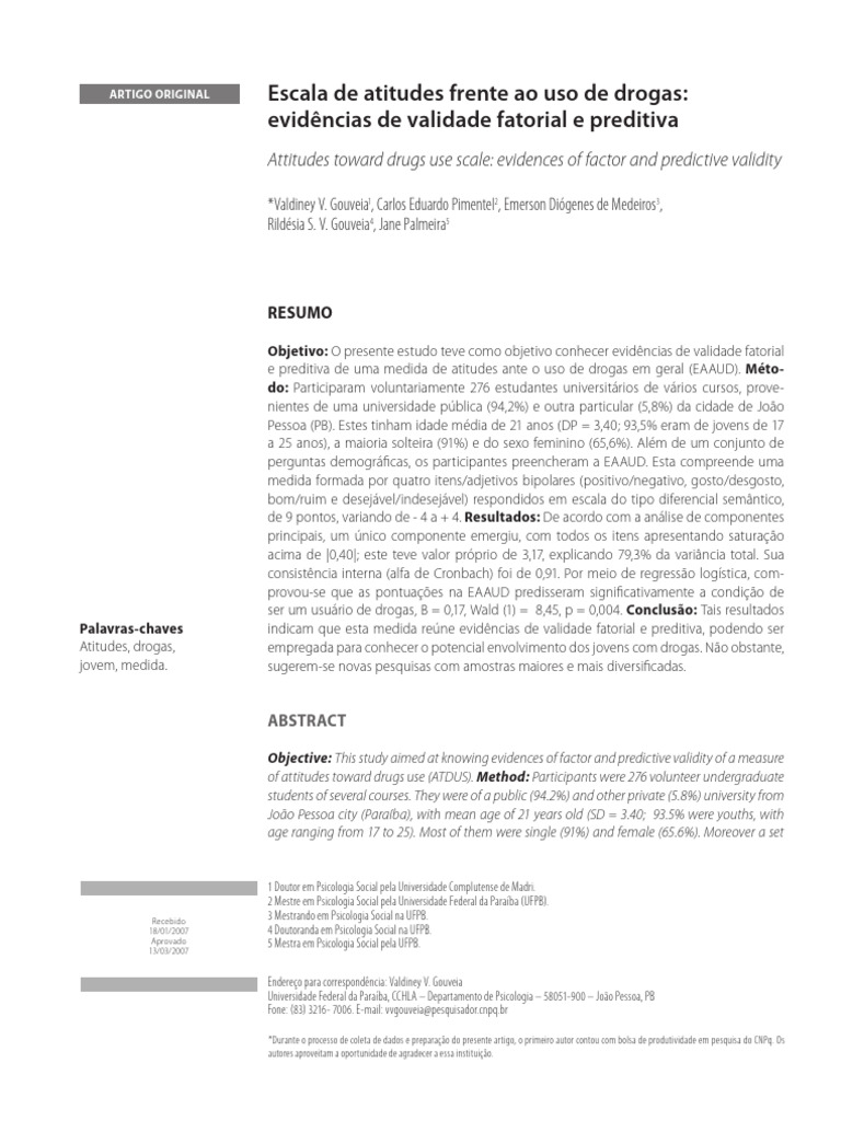 Escala de Atitudes Frente Ao Uso de Drog | PDF | Evidência | Science