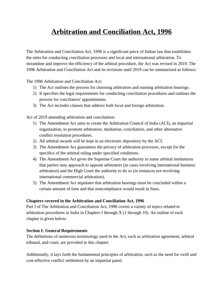 Overview of Arbitration Act 1996 India | PDF | Arbitration | Arbitral ...