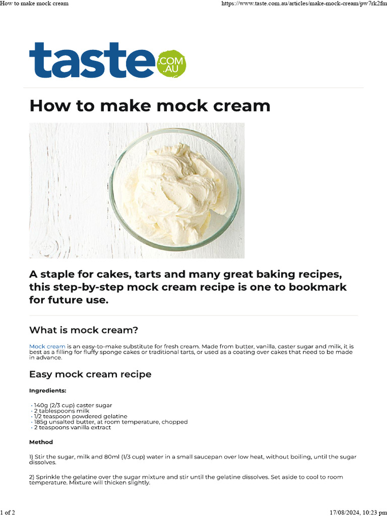 Mock Cream Recipe Guide | PDF